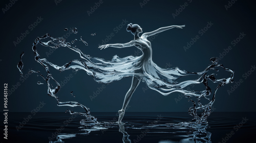 Elegant ballerina made of water dancing gracefully. Artistic digital ...