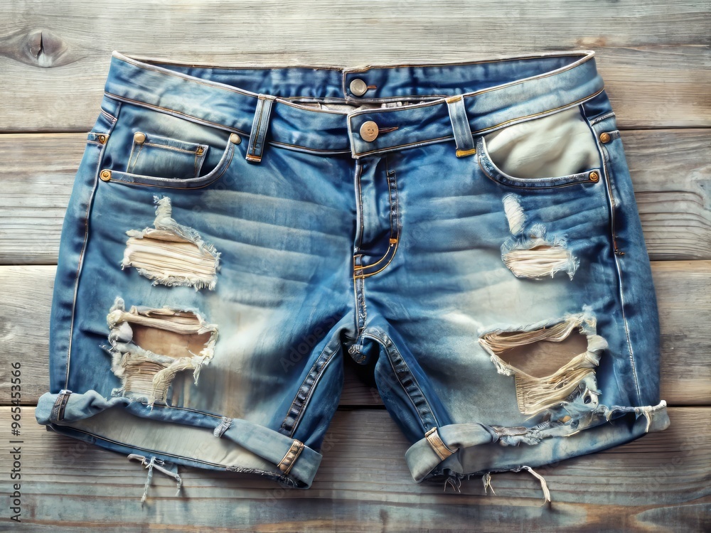 Tattered, worn, and threadbare denim shorts showcase frayed edges ...