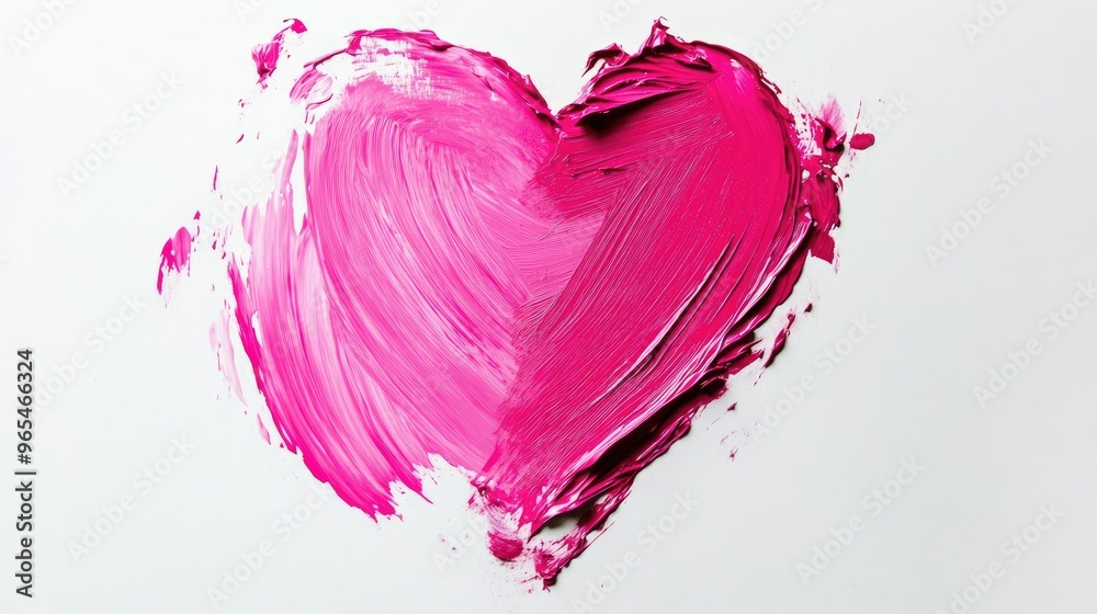 Heart-shaped brush stroke with pink paint, smeared artistically on a ...