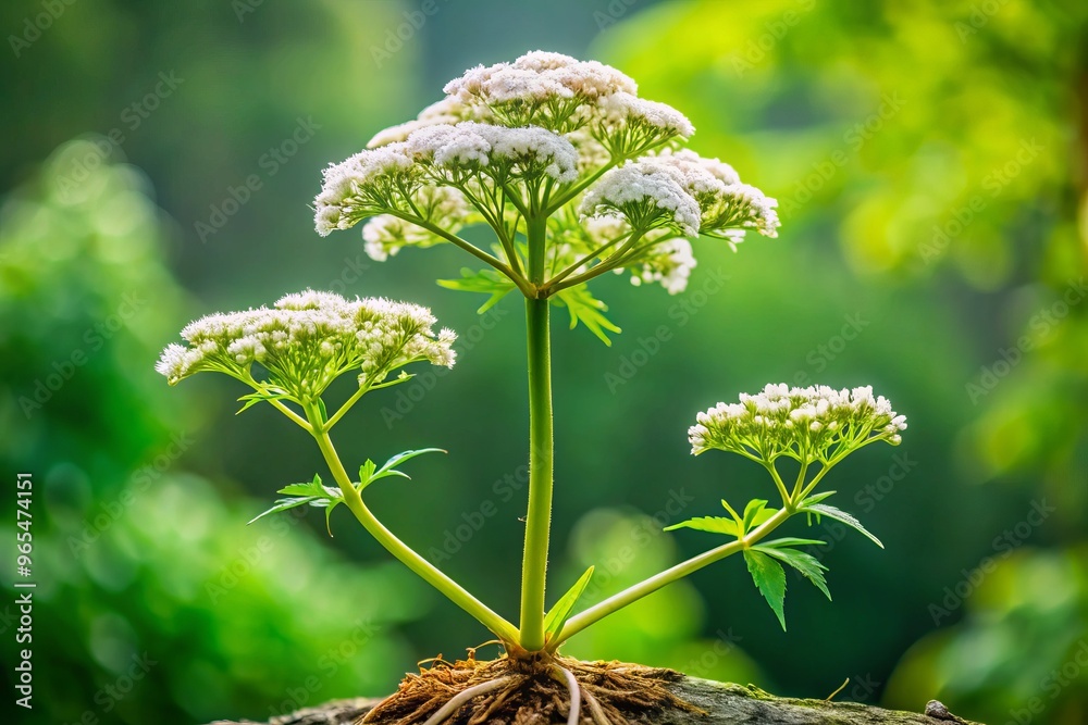 "Full body shot of Valerian root plant with sprawling stems, lobed ...