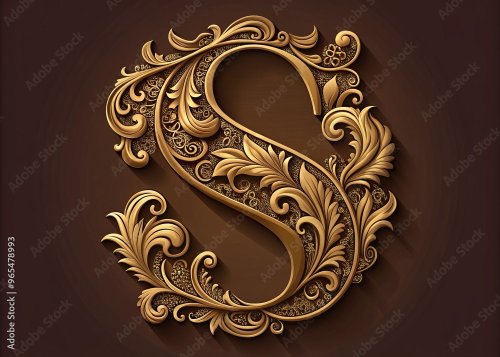 Elegant script letter S adorned with intricate flourishes, ornate ...