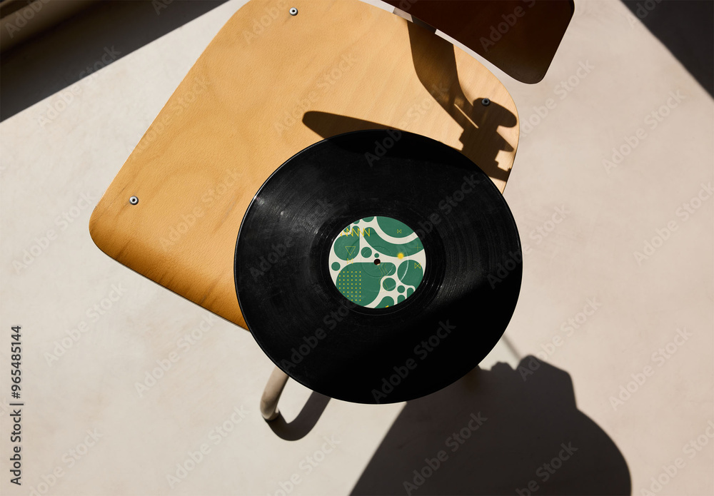 Mockup Of Lp Vinyl Record Wit Customizable Label On Chair Stock ...