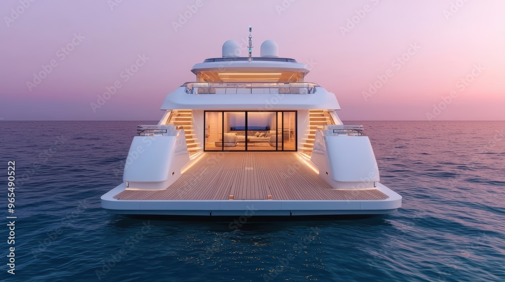 Elegant Luxury Yacht in 3D Render with Ray Tracing in Stunning Ocean ...