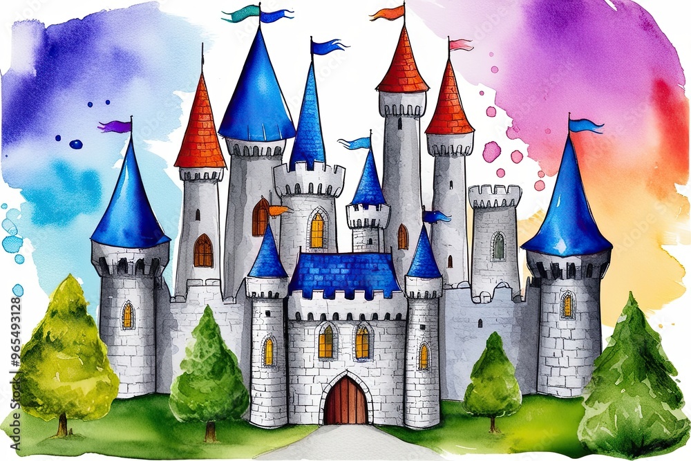 Enchanting Medieval Castle Watercolor Art for Kids with Magical ...