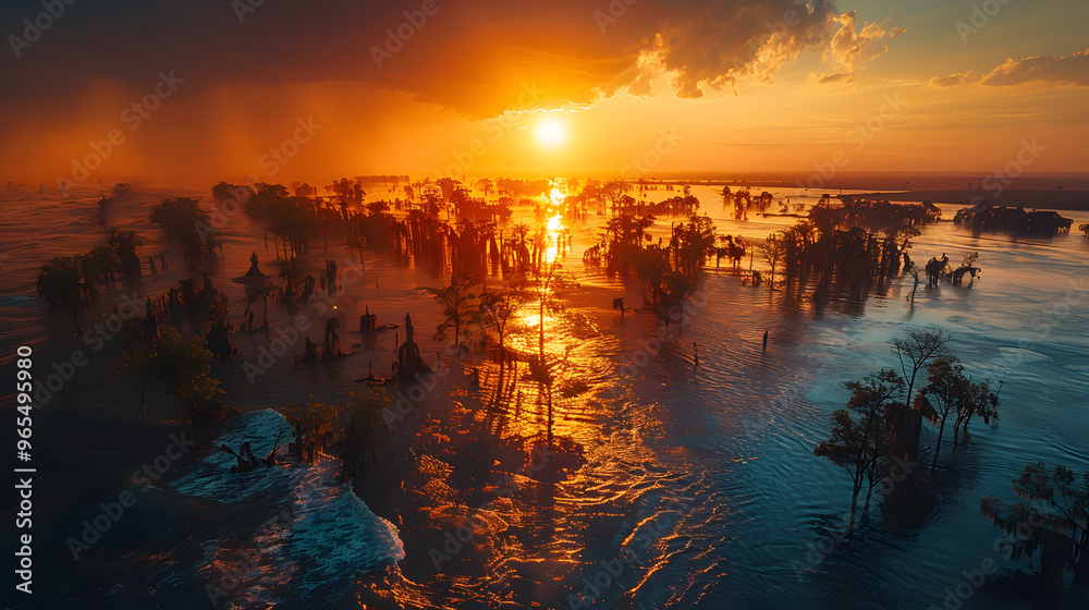 Global warming and sea level rise concept of a big wave and coastal ...