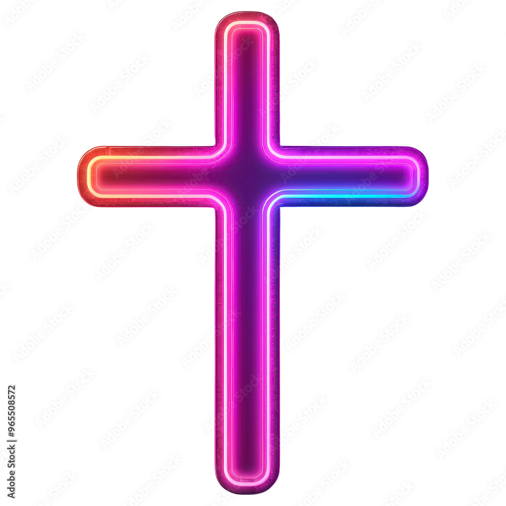 Neon glowing cross with vibrant gradient effect clipart on transparent ...