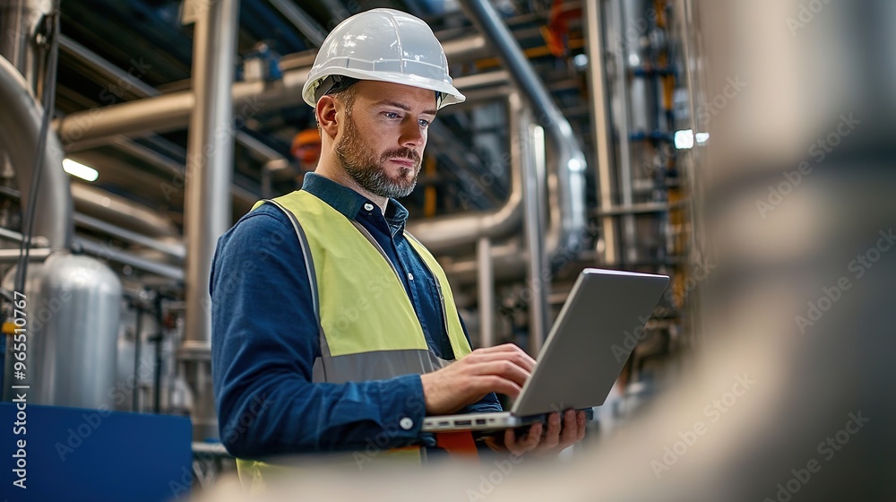 Professional Engineering workers in modern factories use laptop ...
