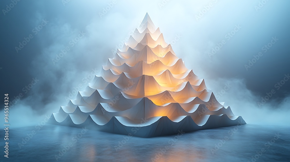 A 3D papercraft pyramid chart, stacked paper layers in a pyramid shape ...