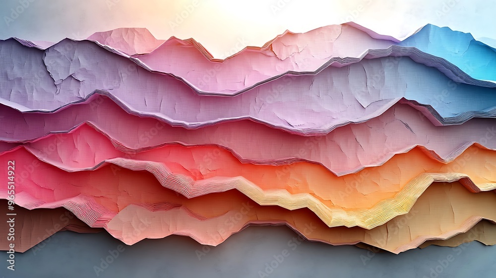 A 3D papercraft stacked bar chart, layered paper bars slightly offset ...