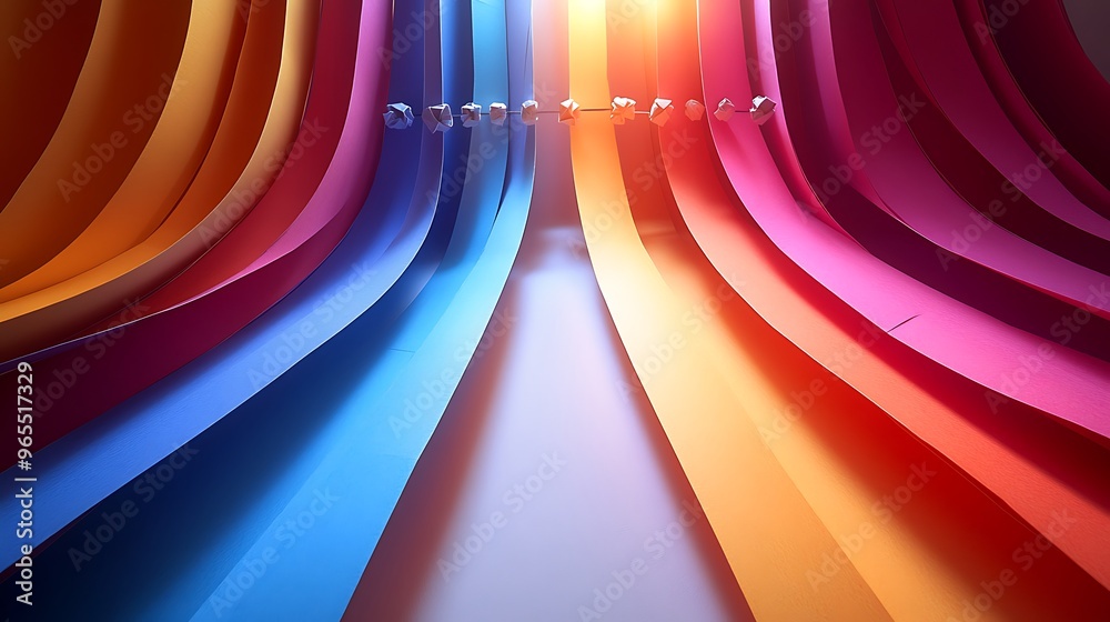 A colorful 3D papercraft radar chart, radial strips of paper fanning ...