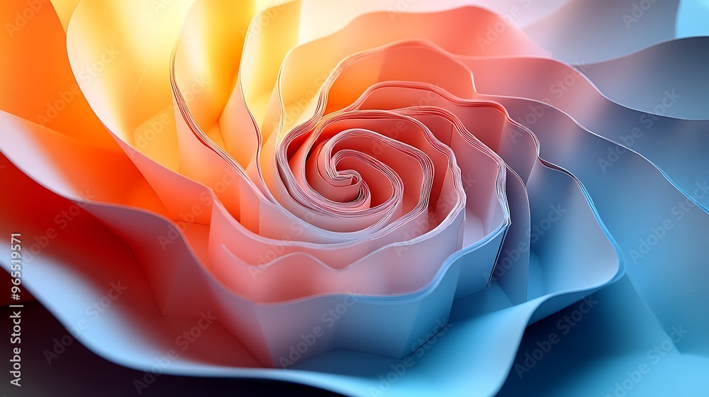 A creative 3D papercraft radar chart, vibrant radial paper strips ...