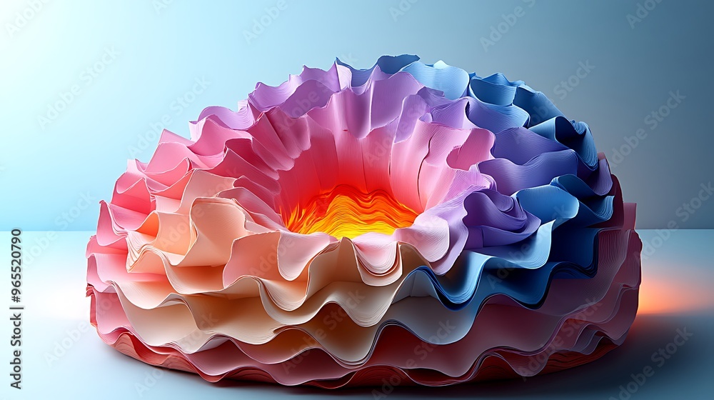 A detailed 3D papercraft donut chart, colorful paper sections rising ...