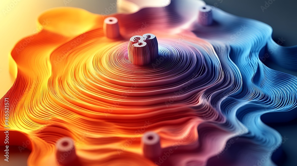 A detailed 3D papercraft radar chart, thin radial strips of paper in ...