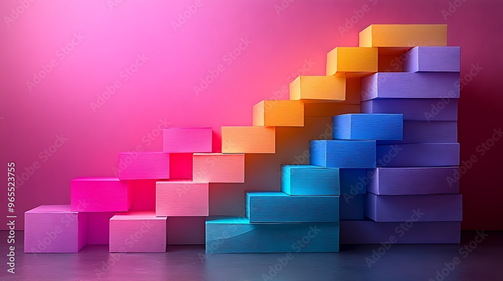 A minimalist 3D papercraft stacked bar chart, pastel paper bars with ...