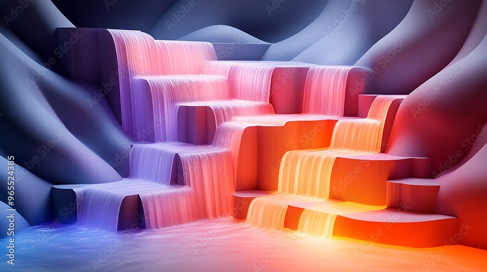 A minimalist 3D papercraft waterfall chart, vibrant paper blocks ...
