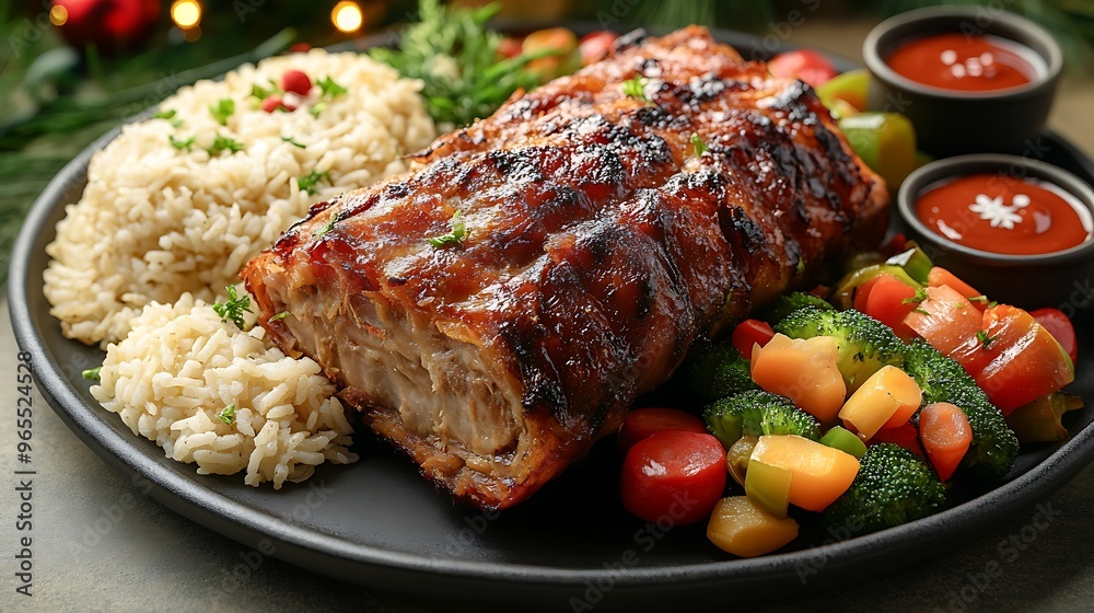 A traditional Filipino Christmas feast featuring a whole roasted lechon ...