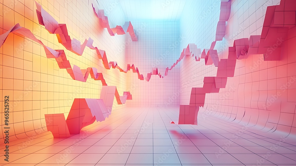 A modern 3D papercraft Gantt chart, bright paper strips floating above ...
