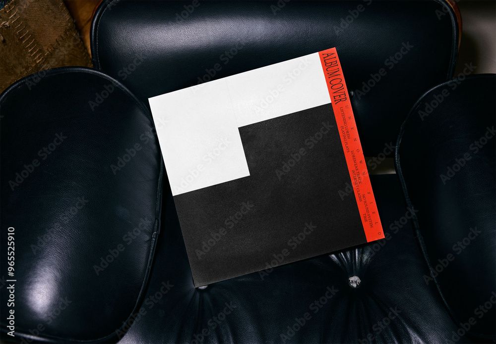 Mockup Of Customizable Lp Record Album Cover On Leather Chair Stock ...