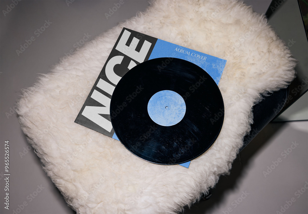 Mockup Of Customizable Lp Record Album Cover On Fluffy Cushion Stock ...