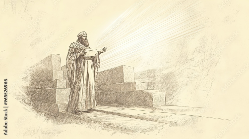 Biblical Illustration: Moses holding new stone tablets before the ...