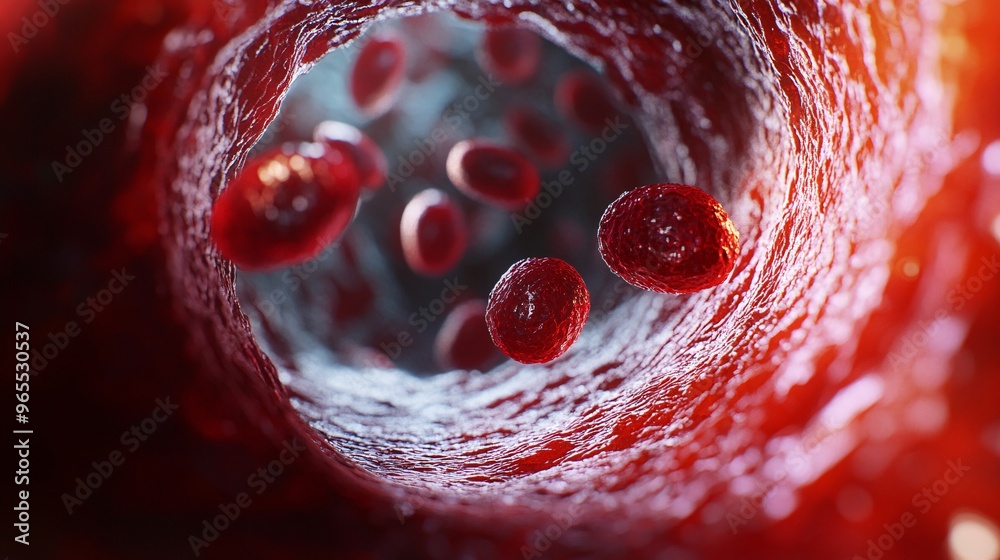 Microscopic view inside a blood vessel showcasing red blood cells ...