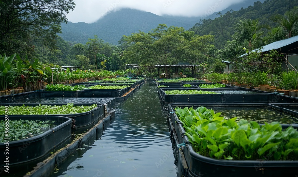 Aquaculture Farm modern aquaculture farm with rows of fish tanks or ...