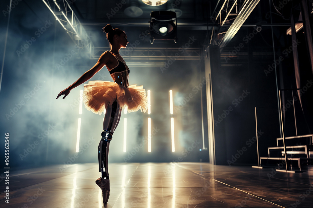 Ballerina wearing an orange tutu and a ballet bun with artificial ...