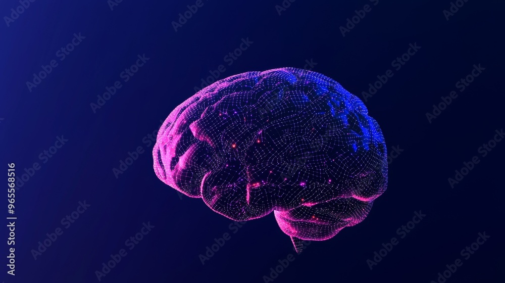 AI-driven brain connecting to futuristic 3D illustration rendering, atom cell neuron plexus in ...