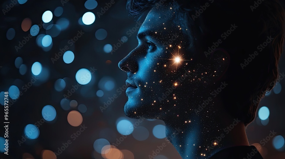 The side profile of a man, where the outline of his face is gently ...