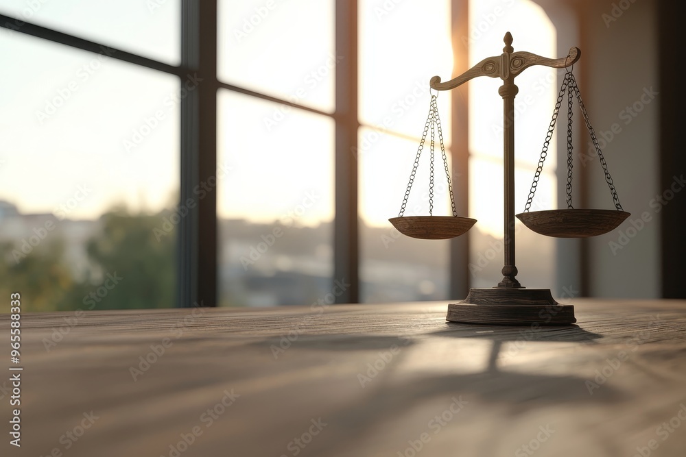 Judges' scales in a dark courtroom. Law concept of Judiciary ...