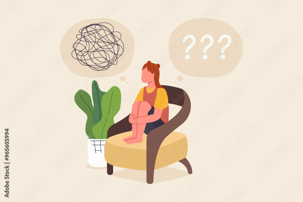 Stressed and hopeless, a frustrated woman with anxiety has a busy line ...