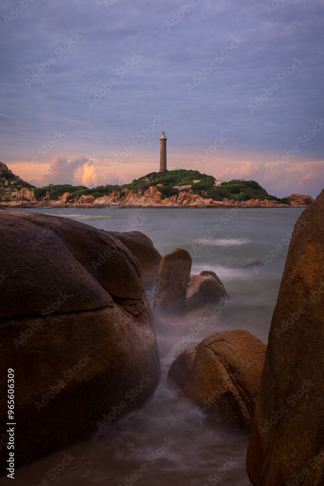 Ke Ga lighthouse is at sunrise moment. It is one of the oldest and most ...