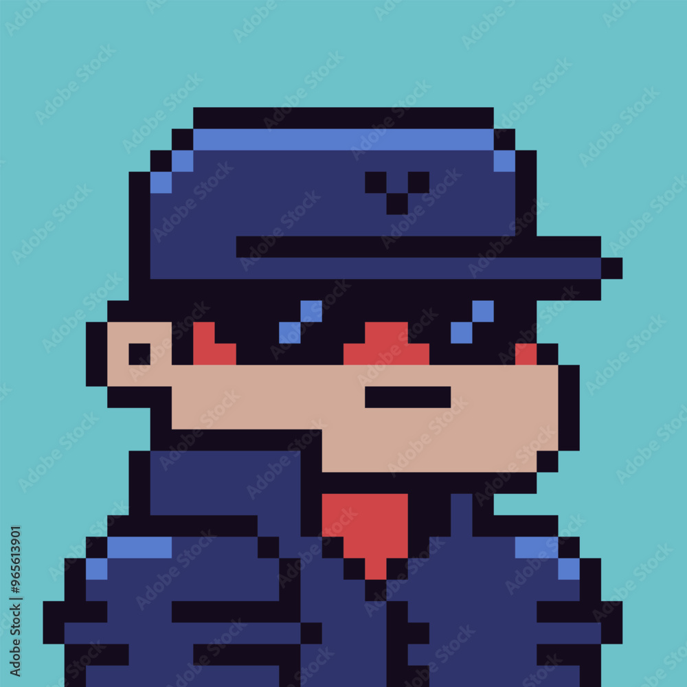 Photo & Art Print Spy in a cap and black glasses, scammer, pixel art ...