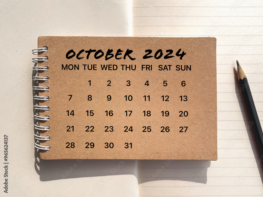 Month, time and calendar concept. Calendar for month of OCTOBER 2024 on ...