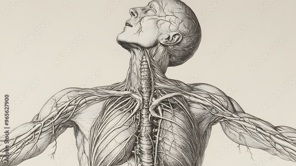 34. "Detailed drawing of the human peripheral nervous system and its ...