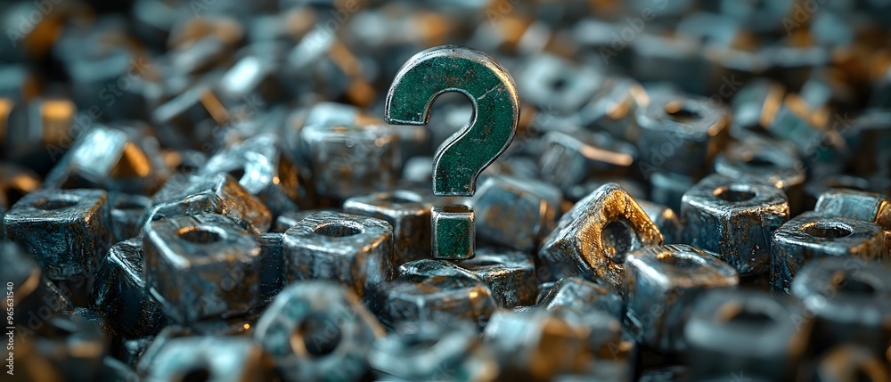 one green question mark stands out in a pile of silver ones. green ...