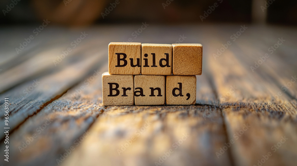 Create a strong brand identity. The image shows wooden blocks spelling ...