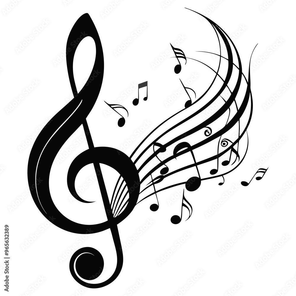 Collection of musical notes in treble clef staff vector illustration ...
