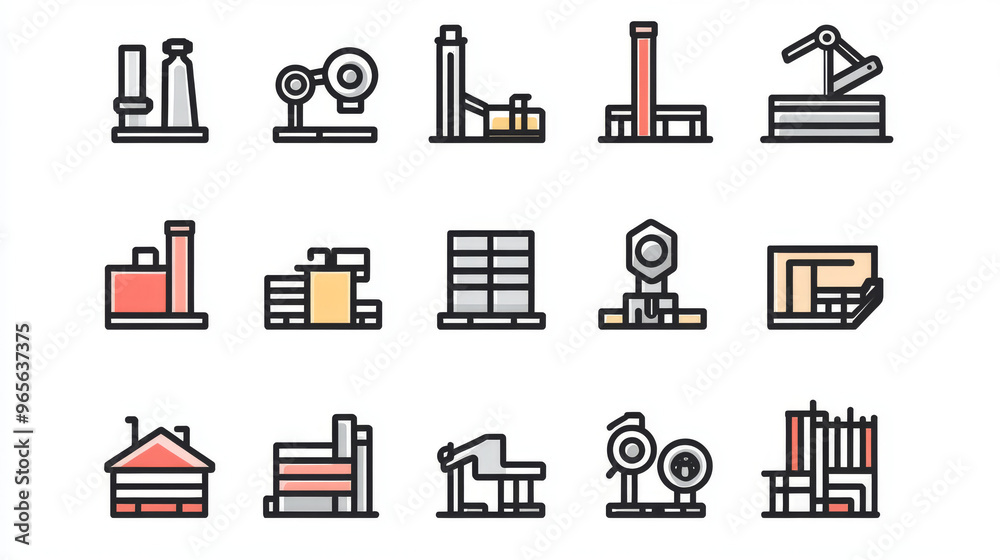 This set of icons represents different aspects of manufacturing, like ...