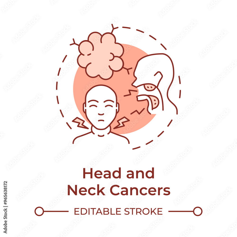Head and neck cancer soft red concept icon. Type of cancer. Throat and ...