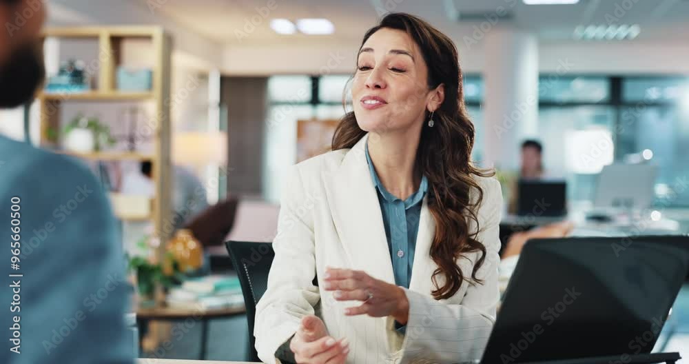 Business people, handshake and woman with partnership job interview and ...