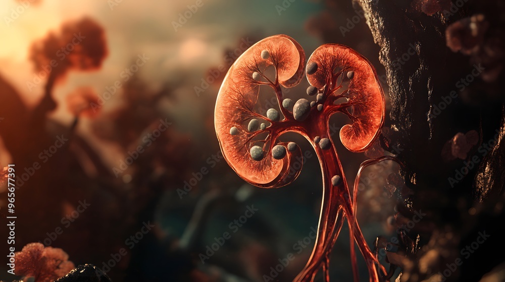 63. "Visual representation of a human kidney affected by kidney stones ...