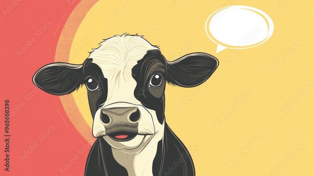 Cartoon illustration of a cow s face featuring a speech bubble Stock ...