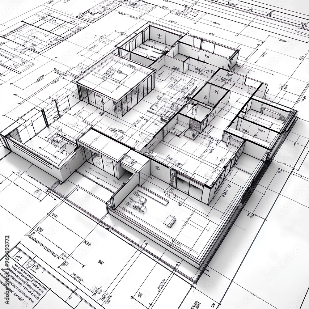 Detailed architectural blueprint of a commercial building's structural ...