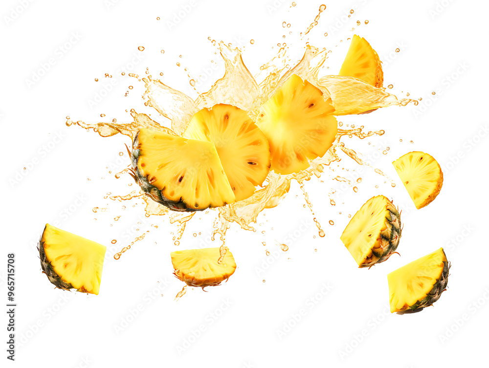 Falling Pineapple slices isolated on Transparent background, full depth ...