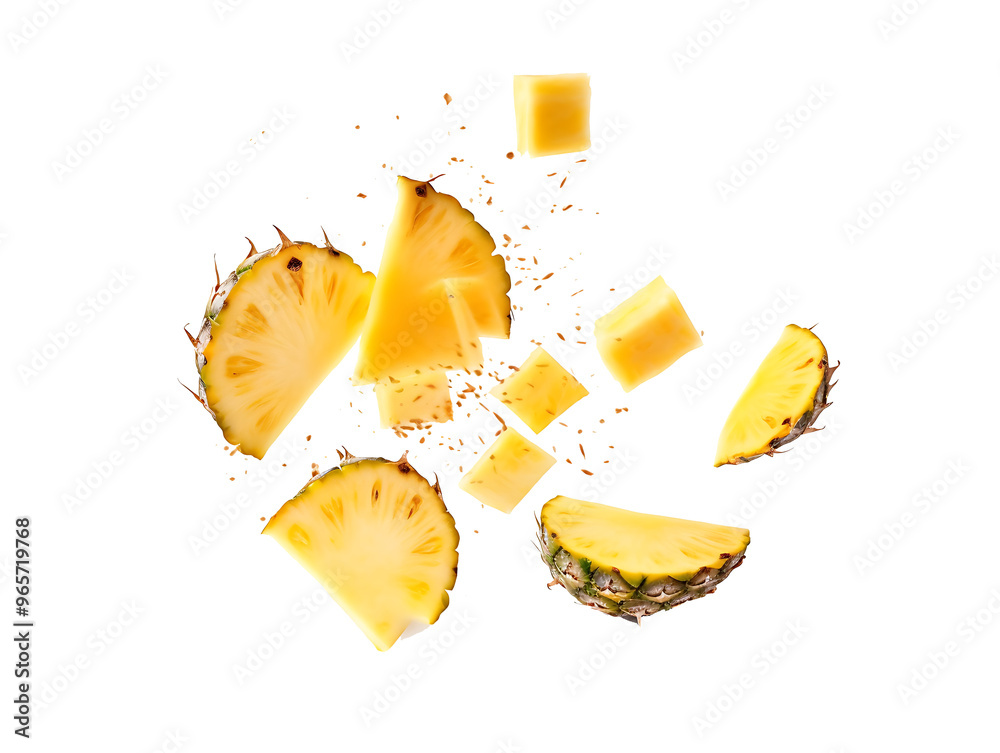 Falling Pineapple slices isolated on Transparent background, full depth ...