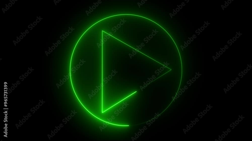 Neon glowing Play button animation on black background. Play button ...
