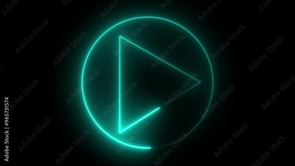 Neon glowing Play button animation on black background. Play button ...
