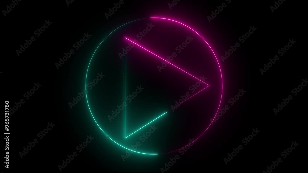 Neon glowing Play button animation on black background. Play button ...