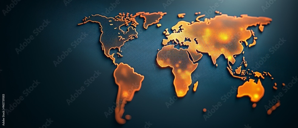 3d world map with glowing continents and network lines - global ...